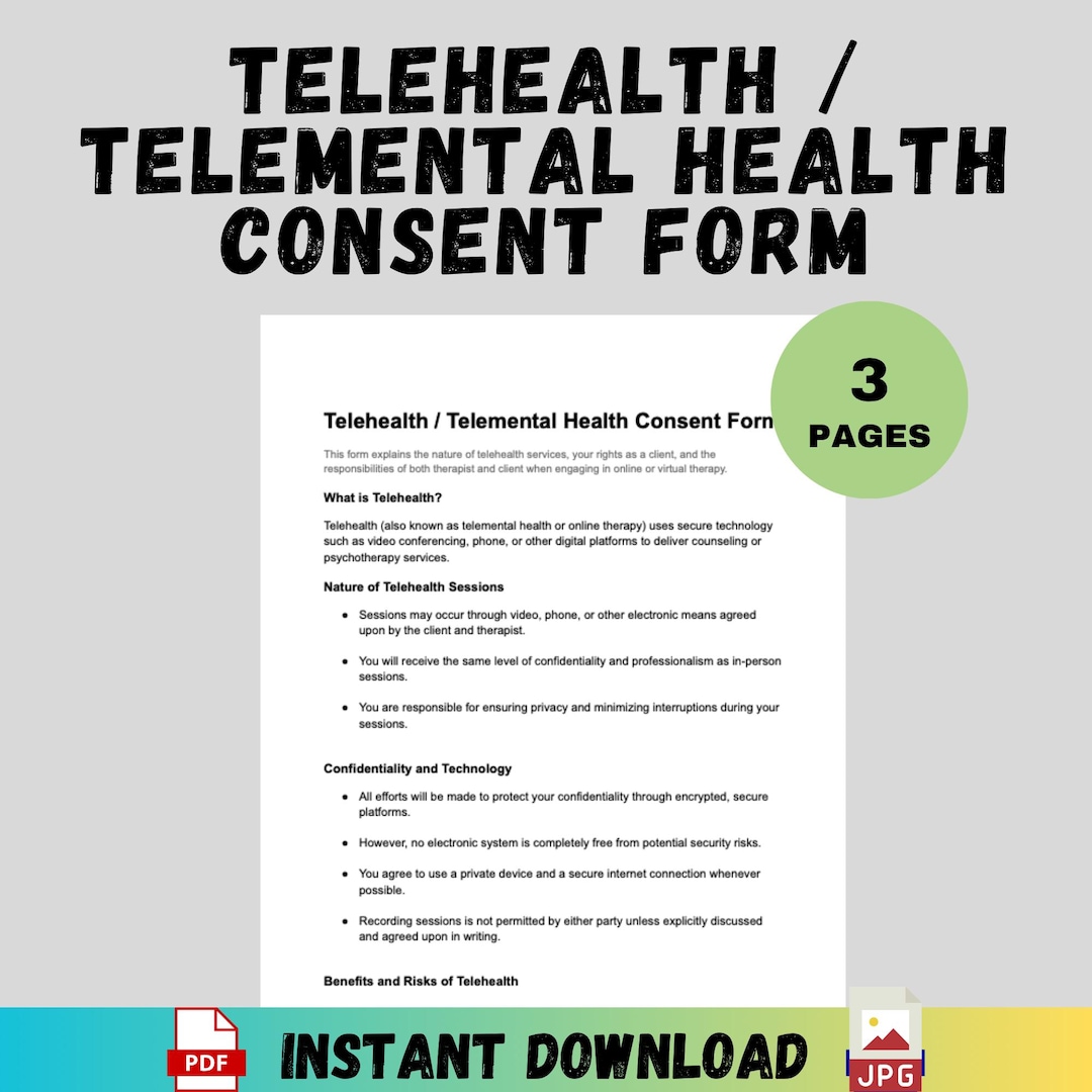 Telehealth Consent Form Therapist Tool Telemental Health Counseling ...