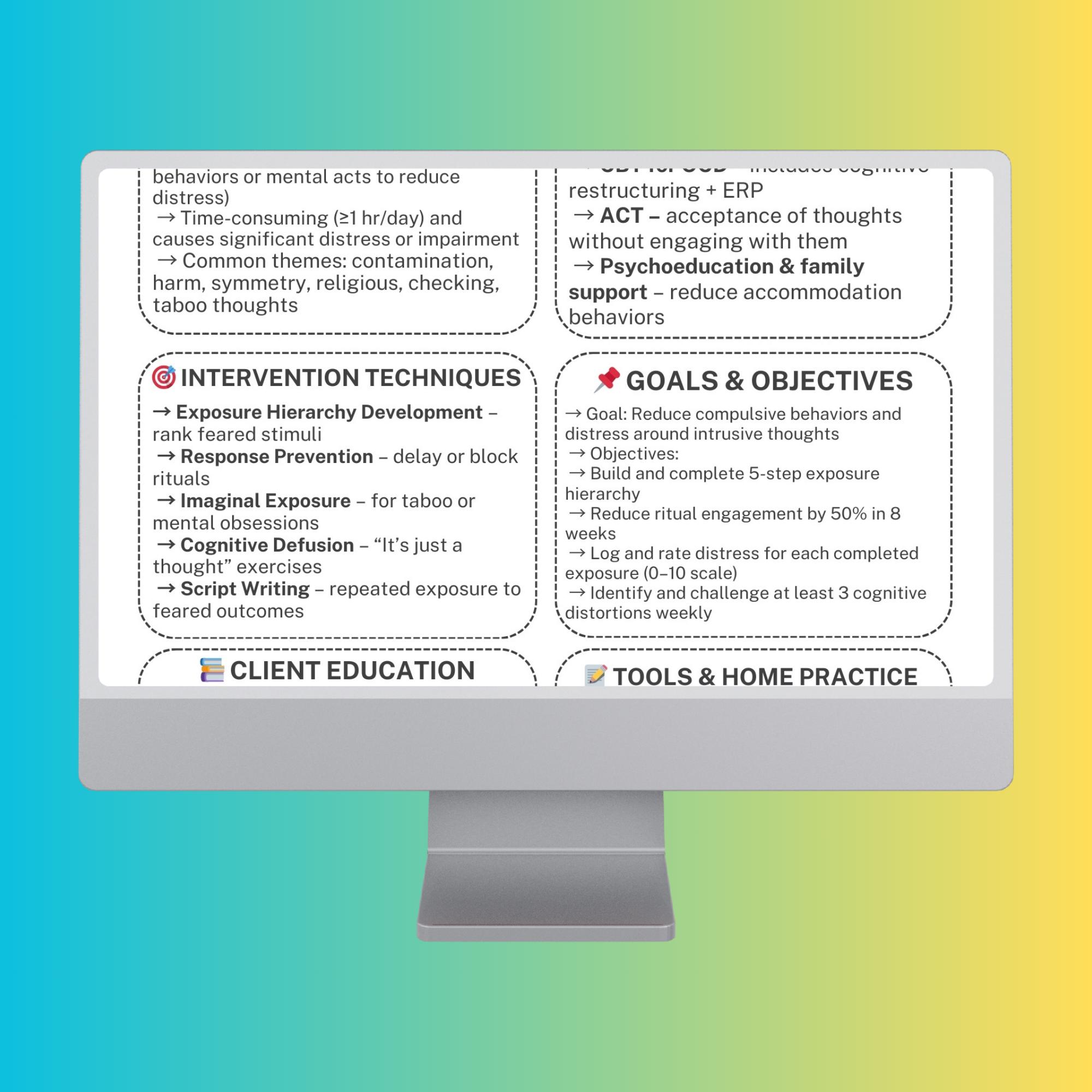 OCD Therapy Cheat Sheet Printable CBT Counseling Tool Mental Health ...