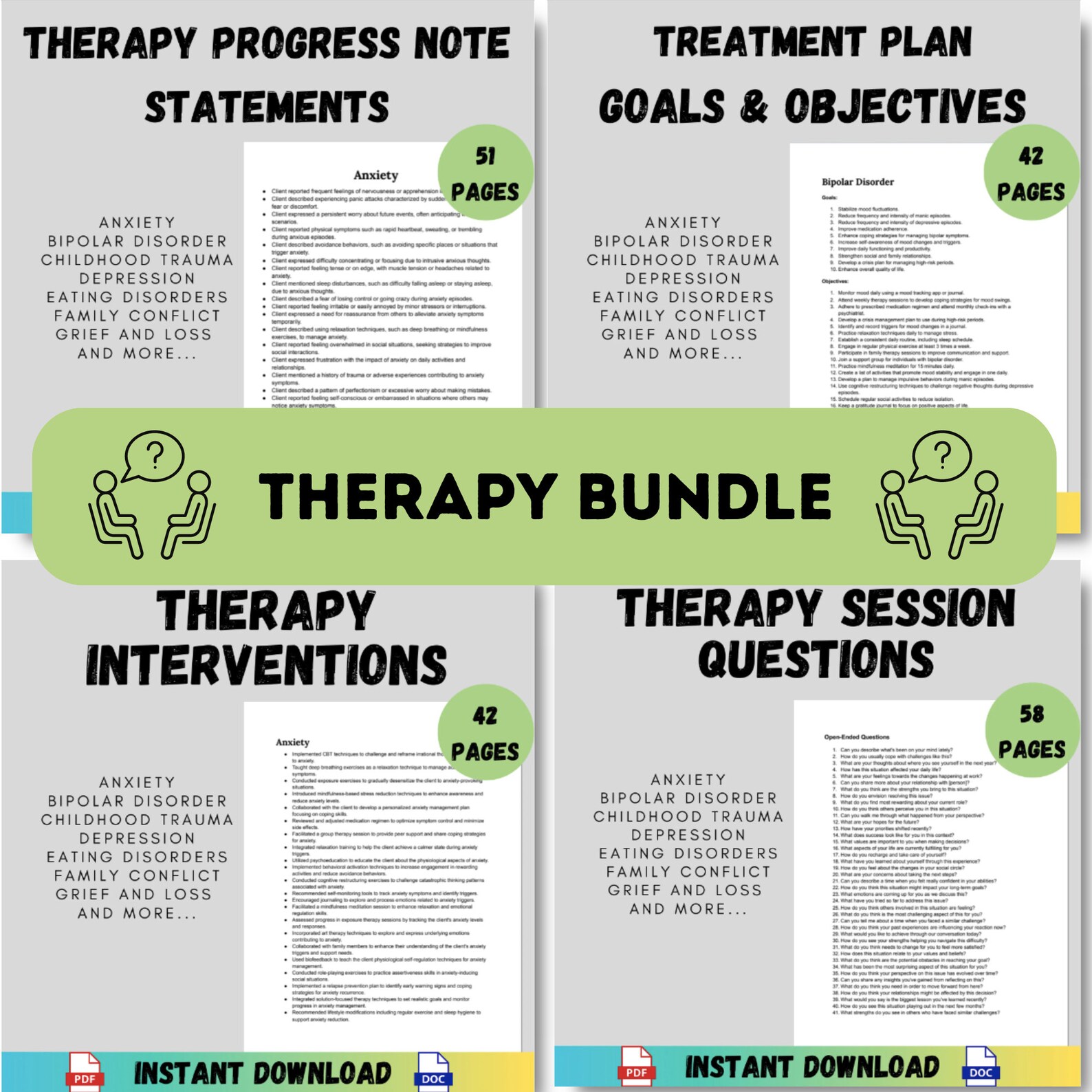 Ultimate Therapy Bundle Progress Note Statements Treatment Plans Goals Objectives Intervention ...