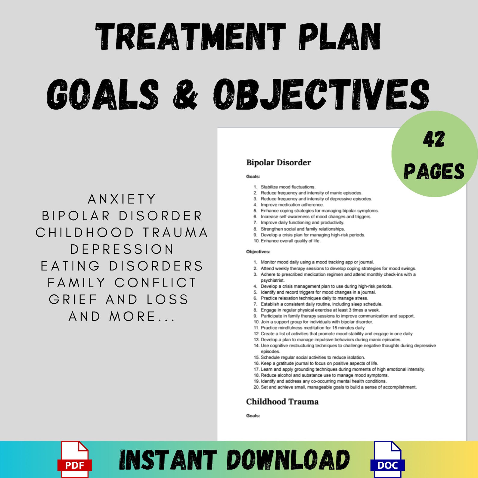 Treatment Plan Goals and Objectives Treatment Planning Tool Therapy ...
