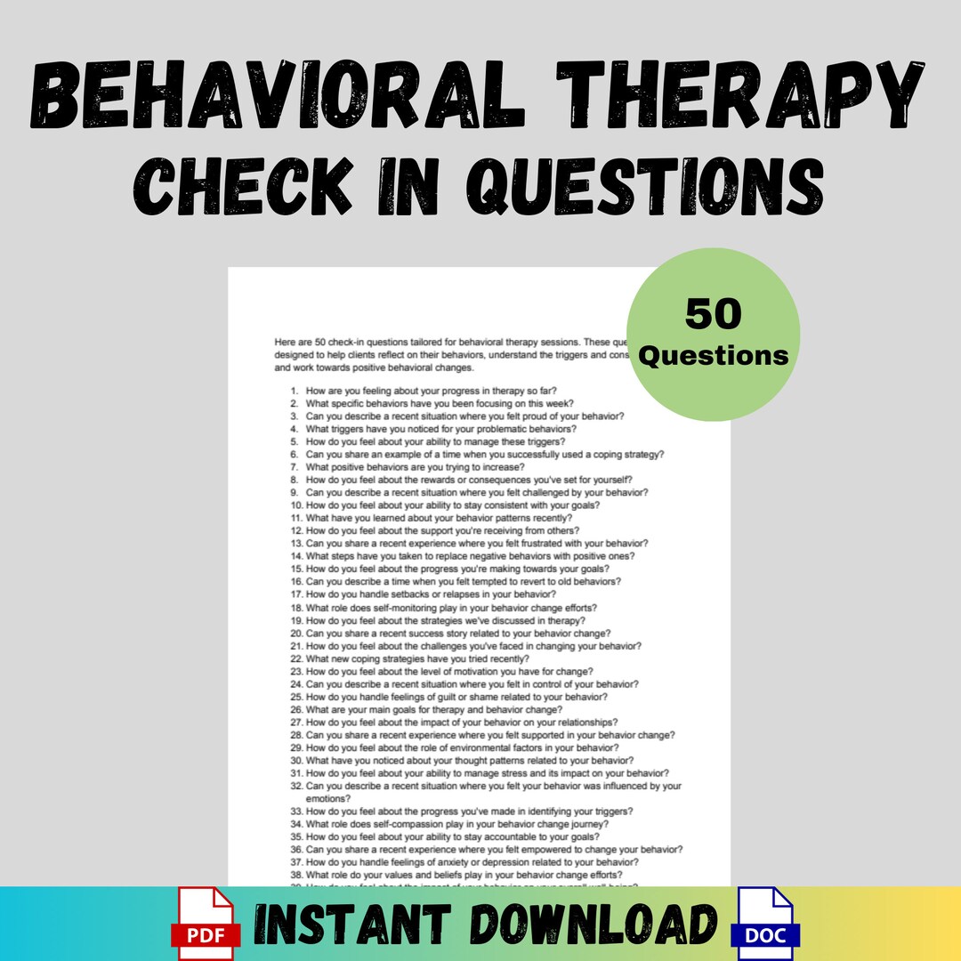 Behavioral Therapy Check in Questions Counseling Tools Therapist Mental ...