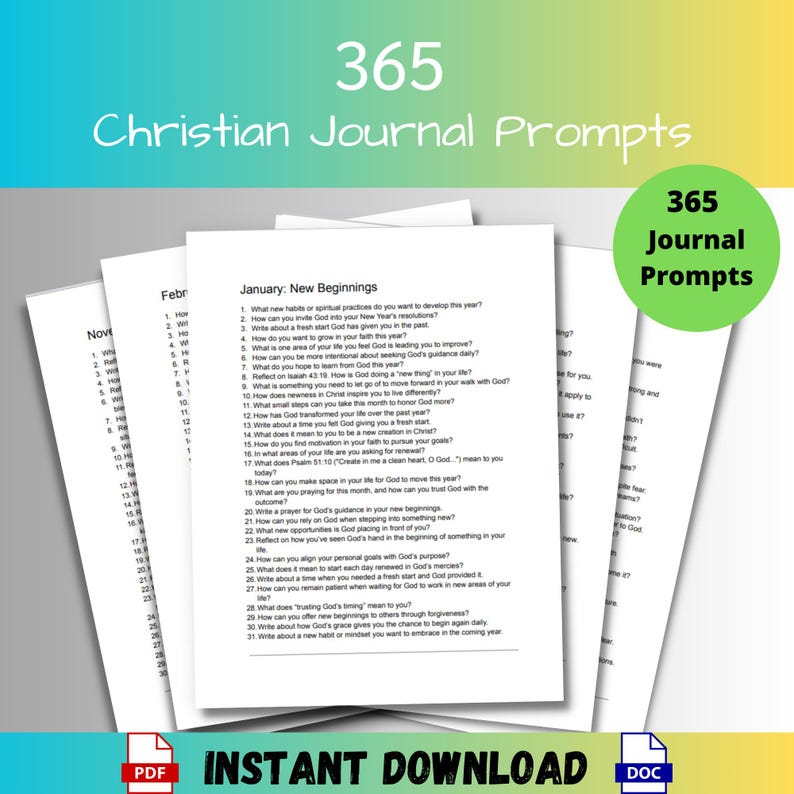 365 Christian Journal Prompts Printable Self-care Bundle Daily ...