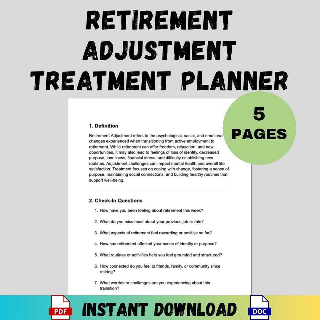 Retirement Adjustment Treatment Planner Therapist Counseling Therapy ...