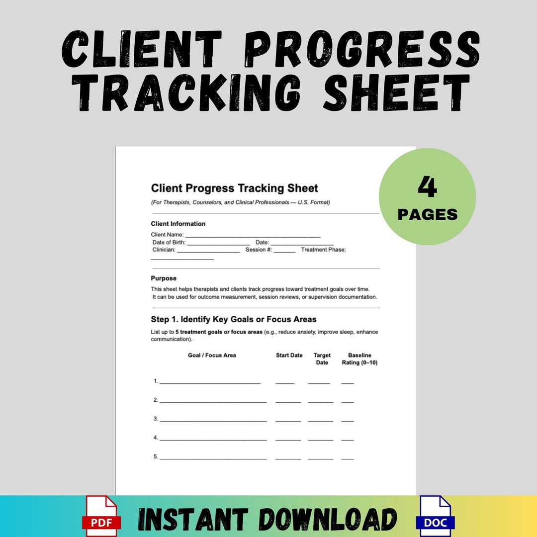 Client Progress Tracking Sheet Therapist Tool Editable PDF Word ...