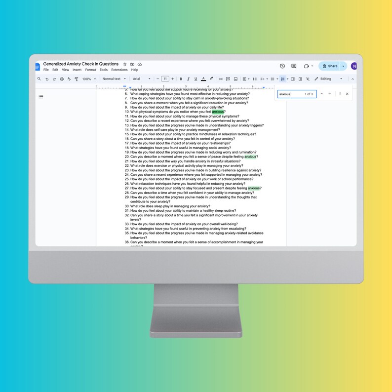 Generalized Anxiety Therapy Questions Therapy Tools Printable PDF Word ...