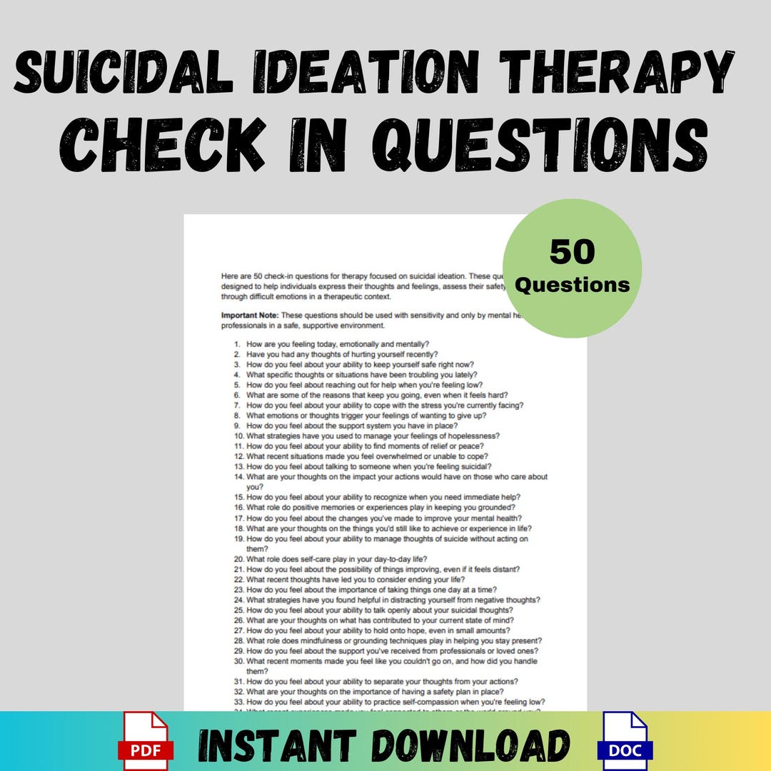 Suicidal Ideation Therapy Check-in Questions Mental Health Counseling ...