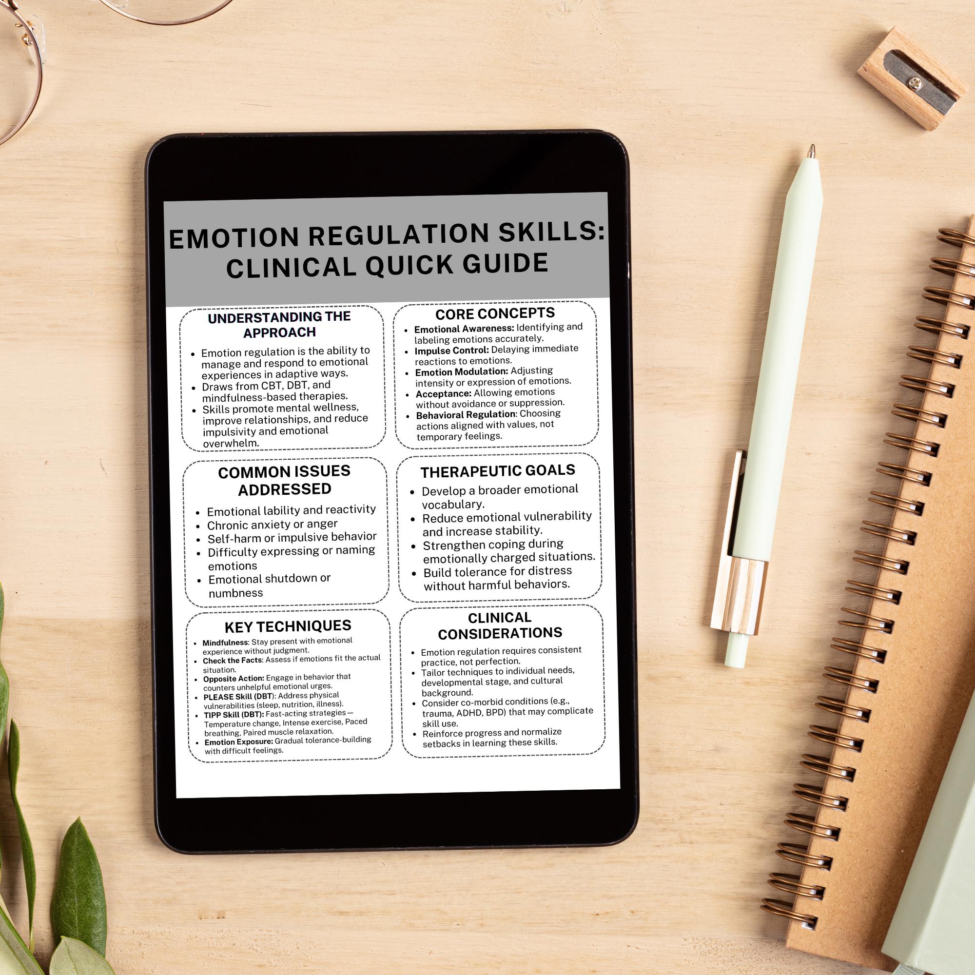Emotion Regulation Skills Cheat Sheet Printable Therapist Quick ...