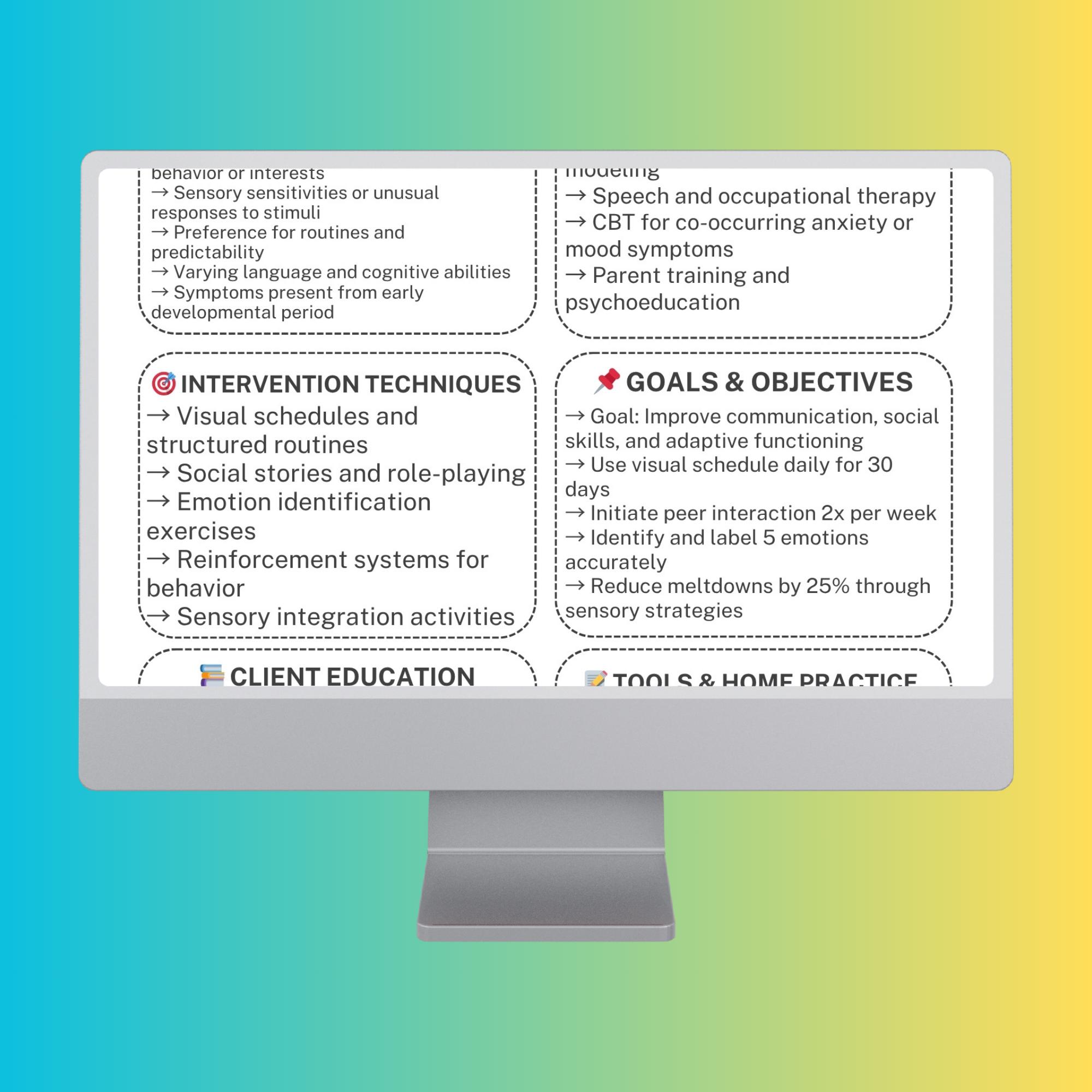 Autism Spectrum Disorder (ASD) Therapy Interventions Cheat Sheet PDF for Counselors CBT Tool ...