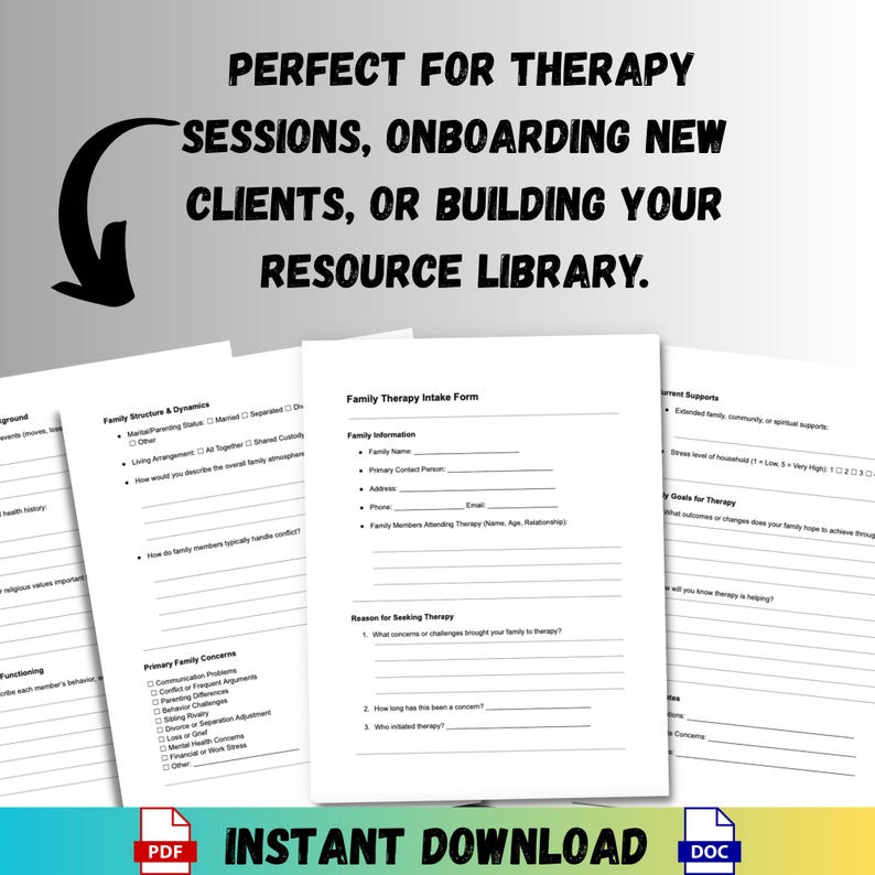 Family Therapy Intake Form Therapist Tool Counseling Assessment ...