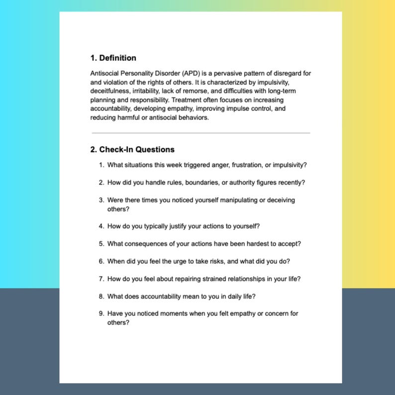 Antisocial Personality Disorder Treatment Planner Therapists APD ...