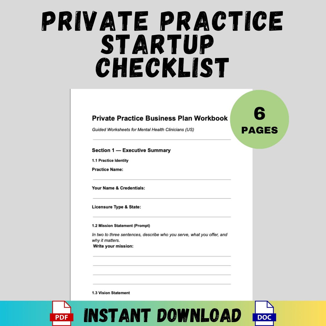 Private Practice Startup Checklist Therapy Business Template Counseling ...