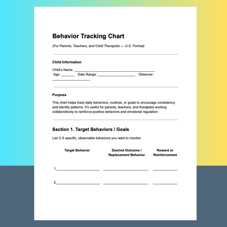 Behavior Tracking Chart for Kids Printable PDF Editable Word Parent ...