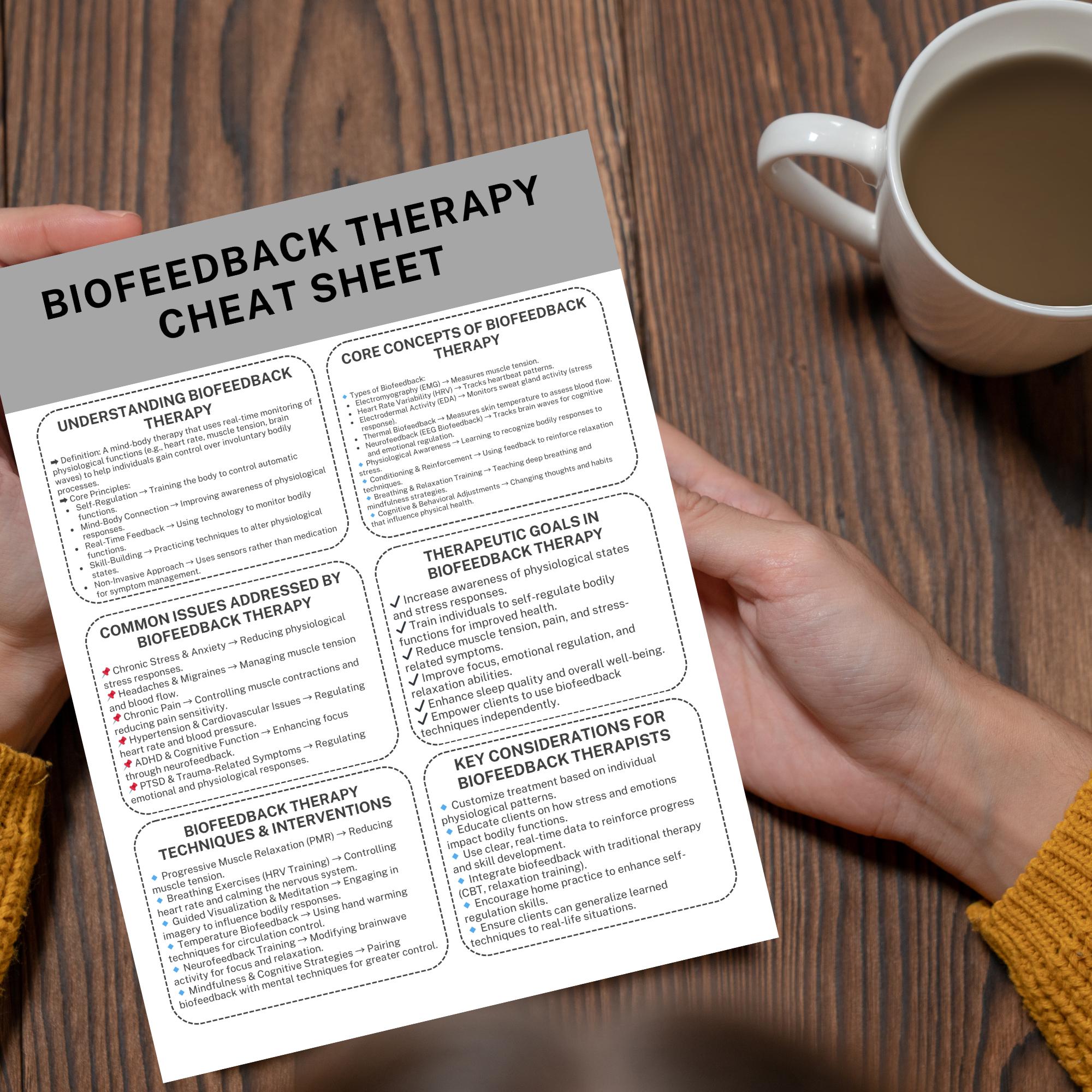Biofeedback Therapy Cheat Sheet Printable Counseling Guide Therapy ...