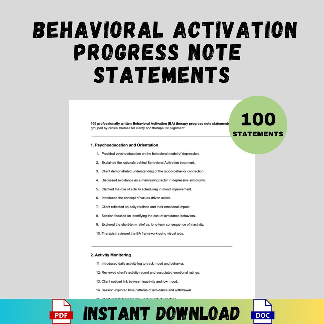 Behavioral Activation Therapy Notes for Counselors Social Workers ...