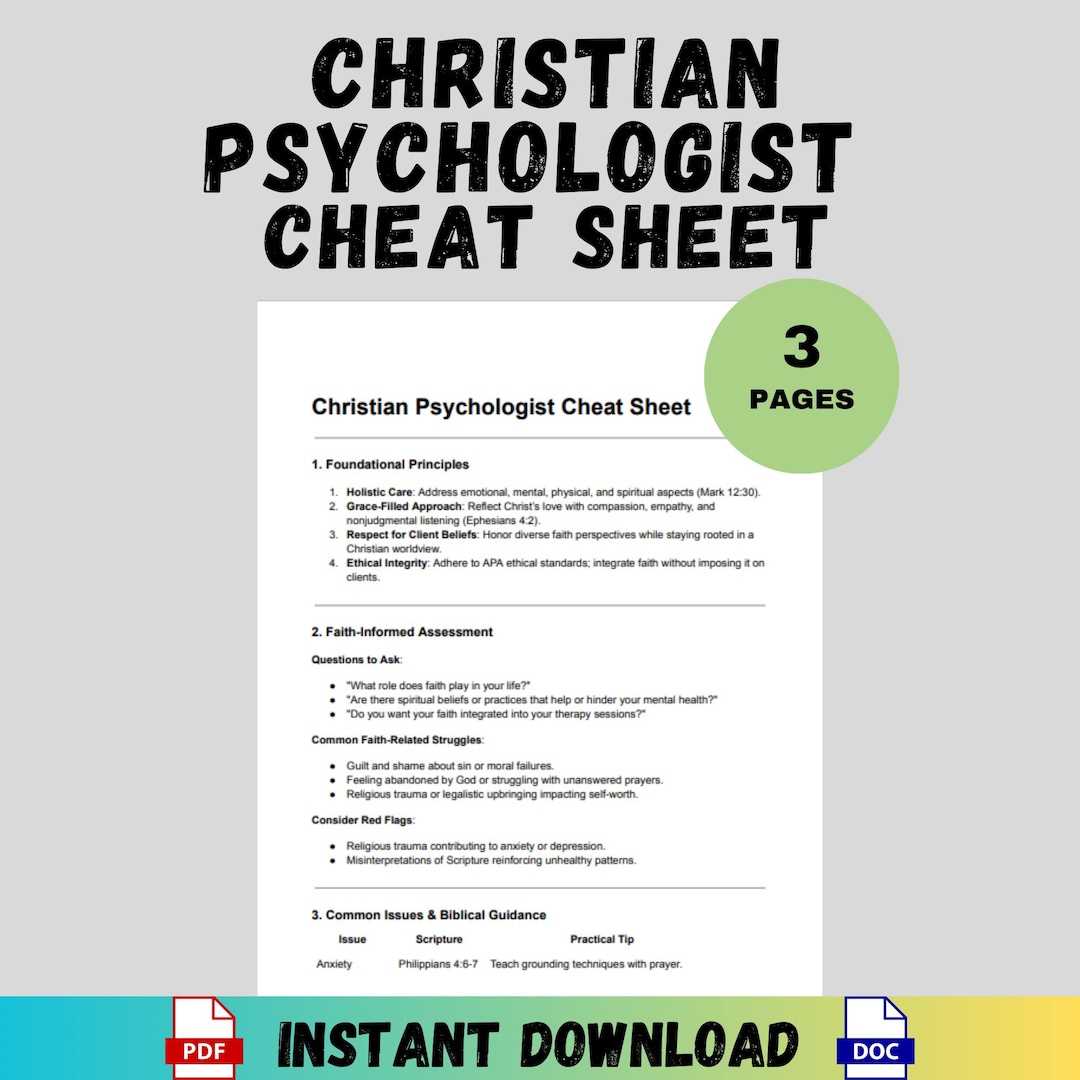 Christian Psychologist Cheat Sheet Faith Based Therapy Guide Mental ...
