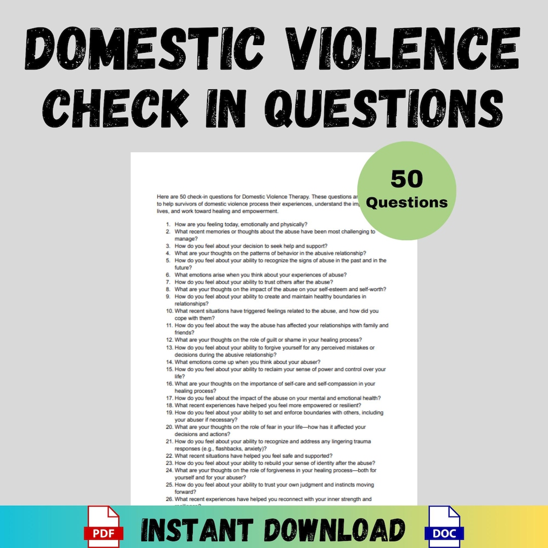 Domestic Violence Therapy Check in Questions Counseling Tools Therapist ...