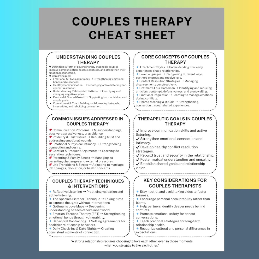 Couples Therapy Cheat Sheet Relationship Counseling Guide Printable ...