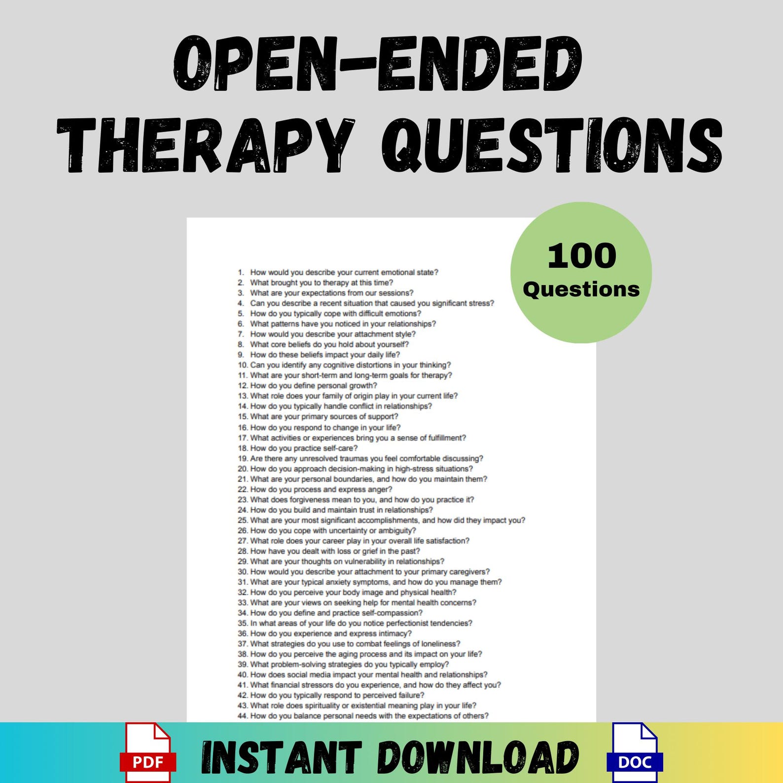 Open Ended Therapy Questions Counseling Tools Therapist Mental Health ...