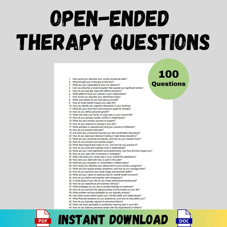 Open Ended Therapy Questions Counseling Tools Therapist Mental Health ...