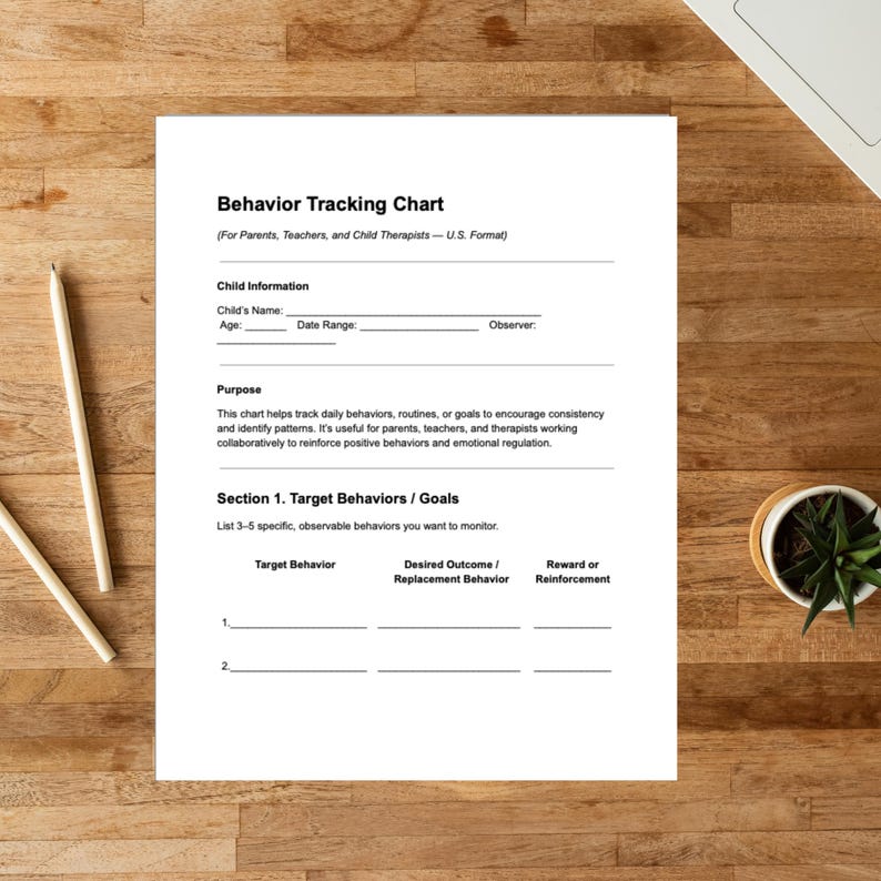 Behavior Tracking Chart for Kids Printable PDF Editable Word Parent ...
