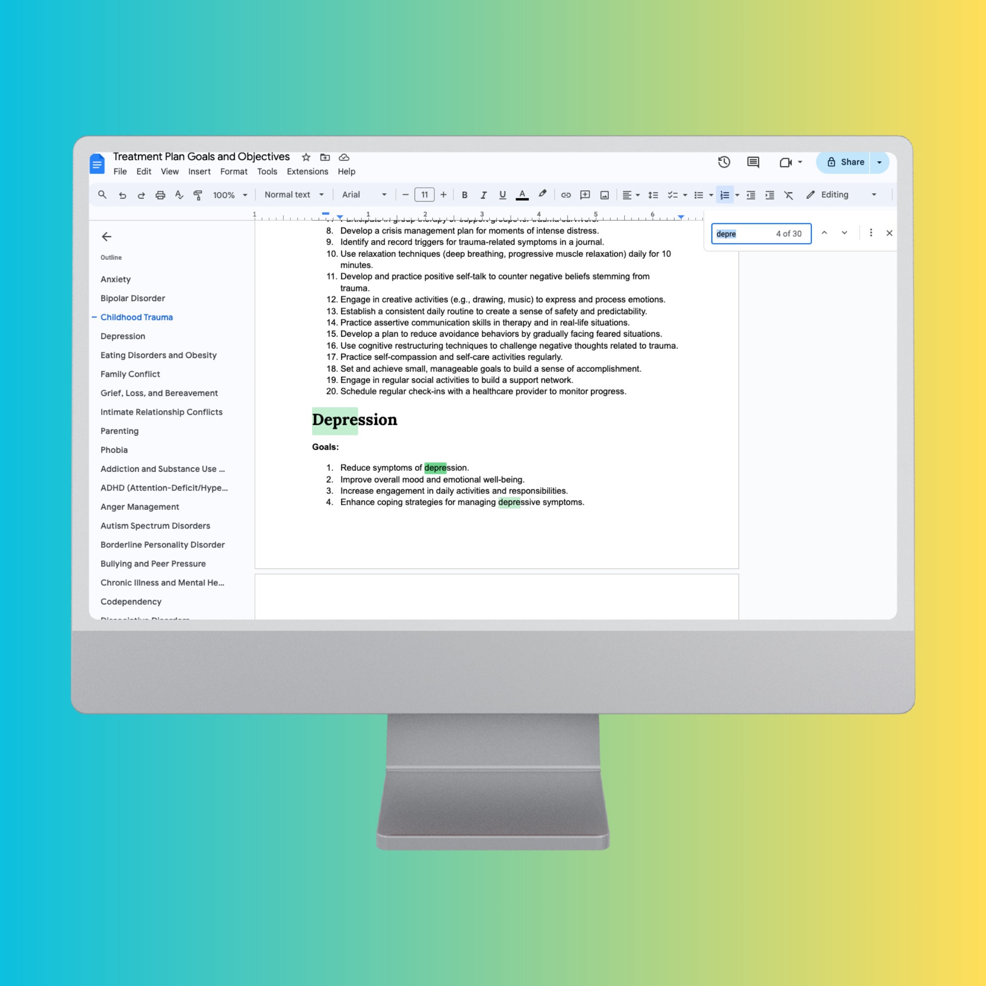 Treatment Plan Goals and Objectives Treatment Planning Tool Therapy ...