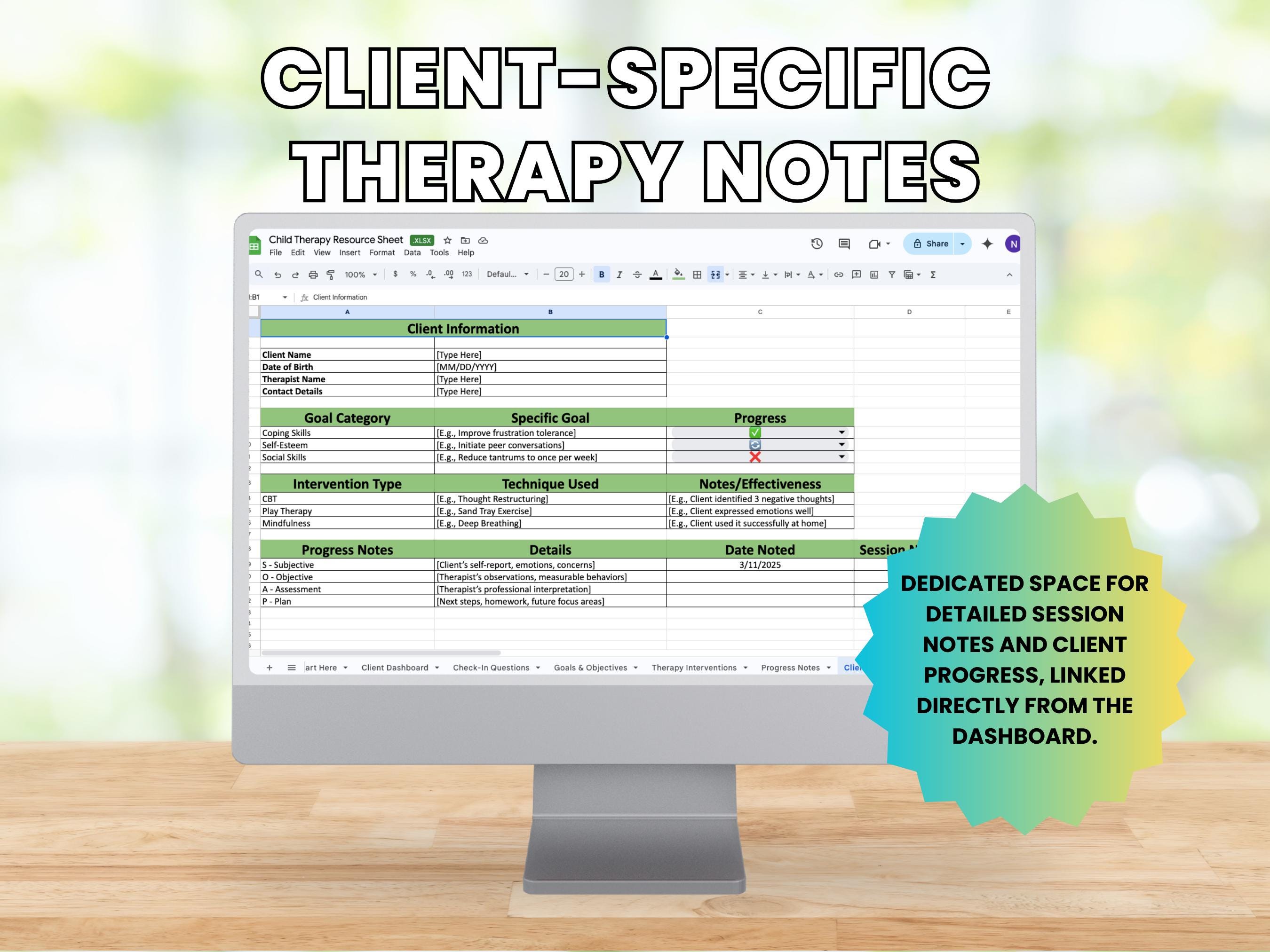 Child Therapy Tracker Printable SOAP Notes Goal Setting Therapist ...