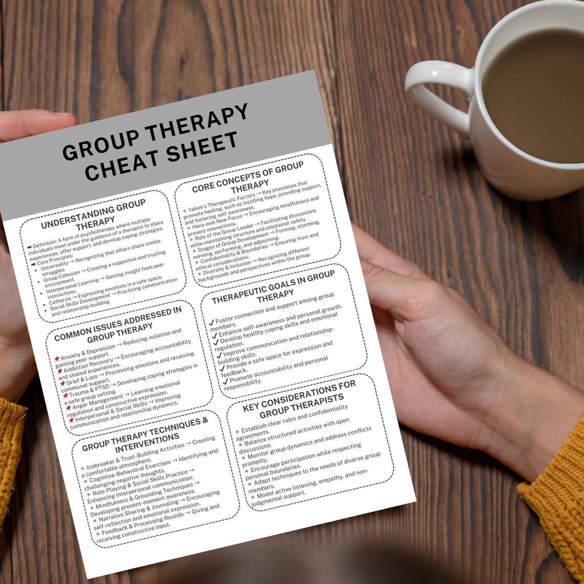 Group Therapy Cheat Sheet Counseling Tools Printable Guide Group ...