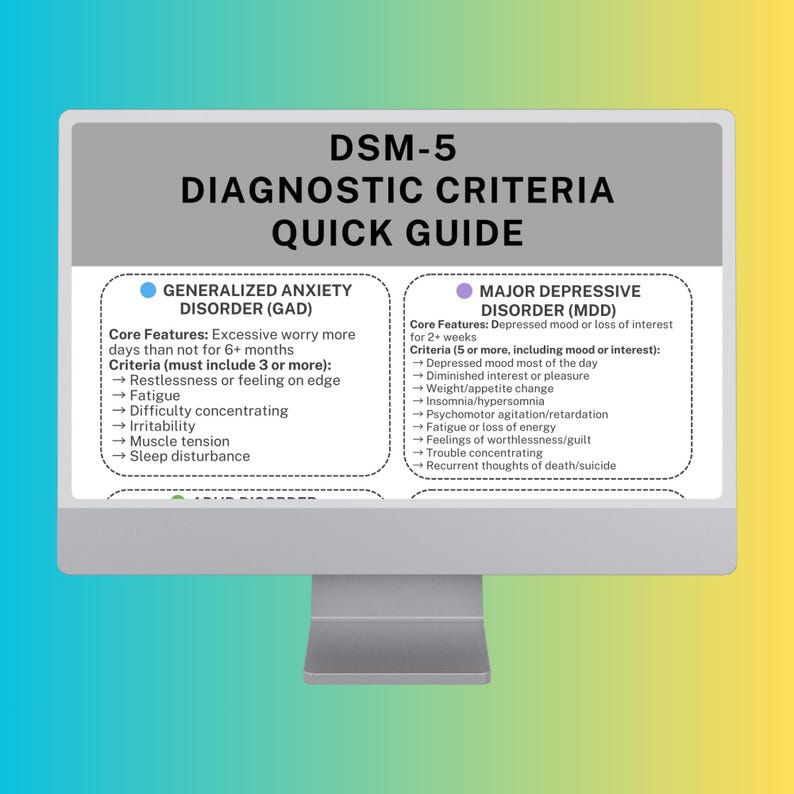 DSM-5 Diagnostic Criteria Aligned Cheat Sheet Printable Therapist Quick ...
