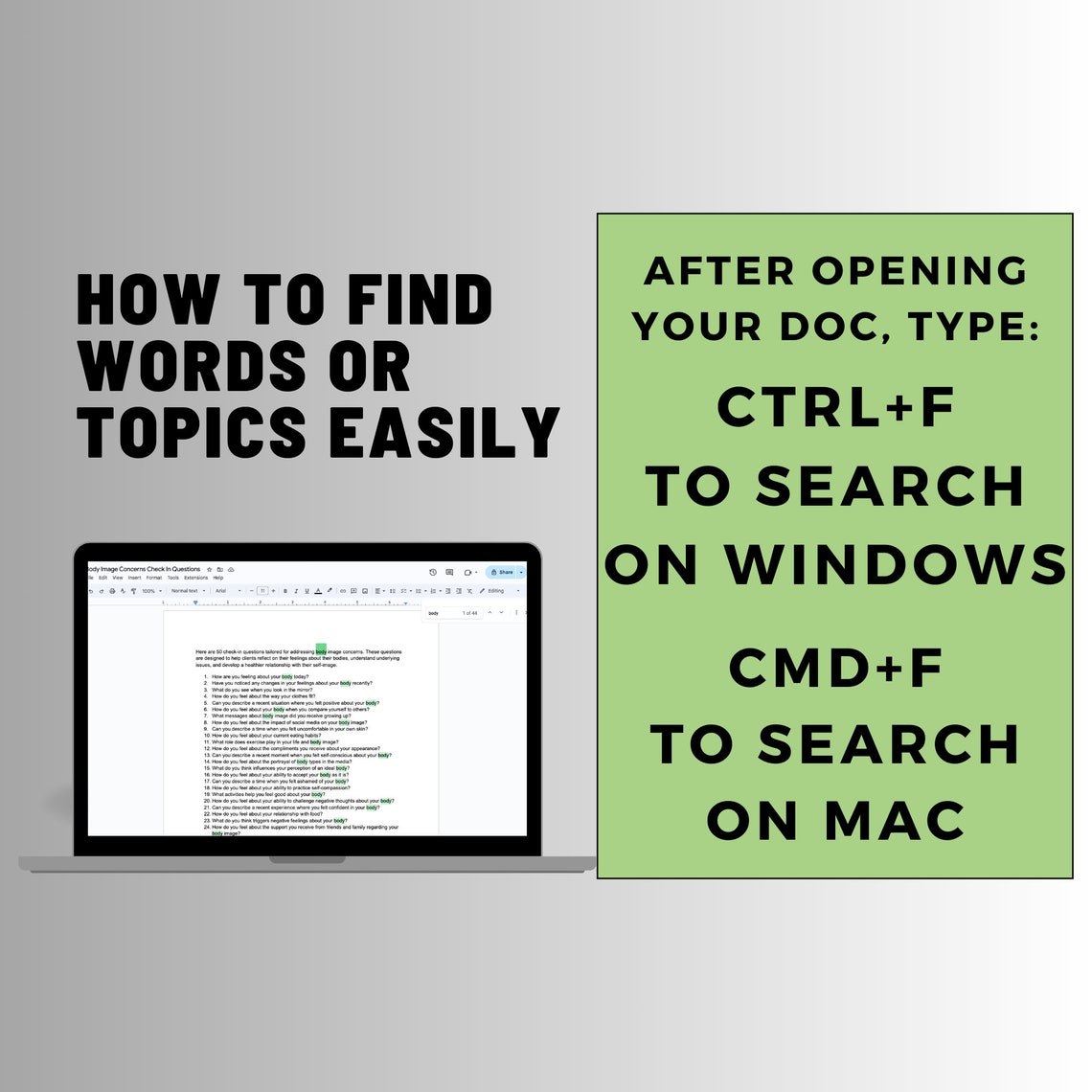 Body Image Therapy Questions Therapy Tools Printable PDF Word Body ...