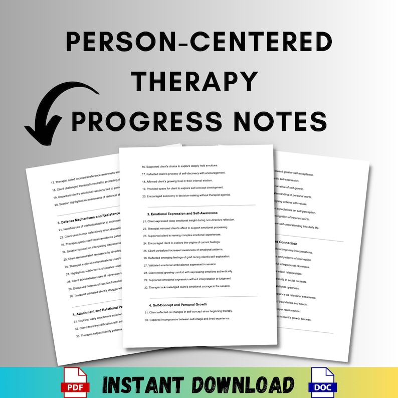 Person Centered Therapy Progress Notes Editable Counseling Template ...