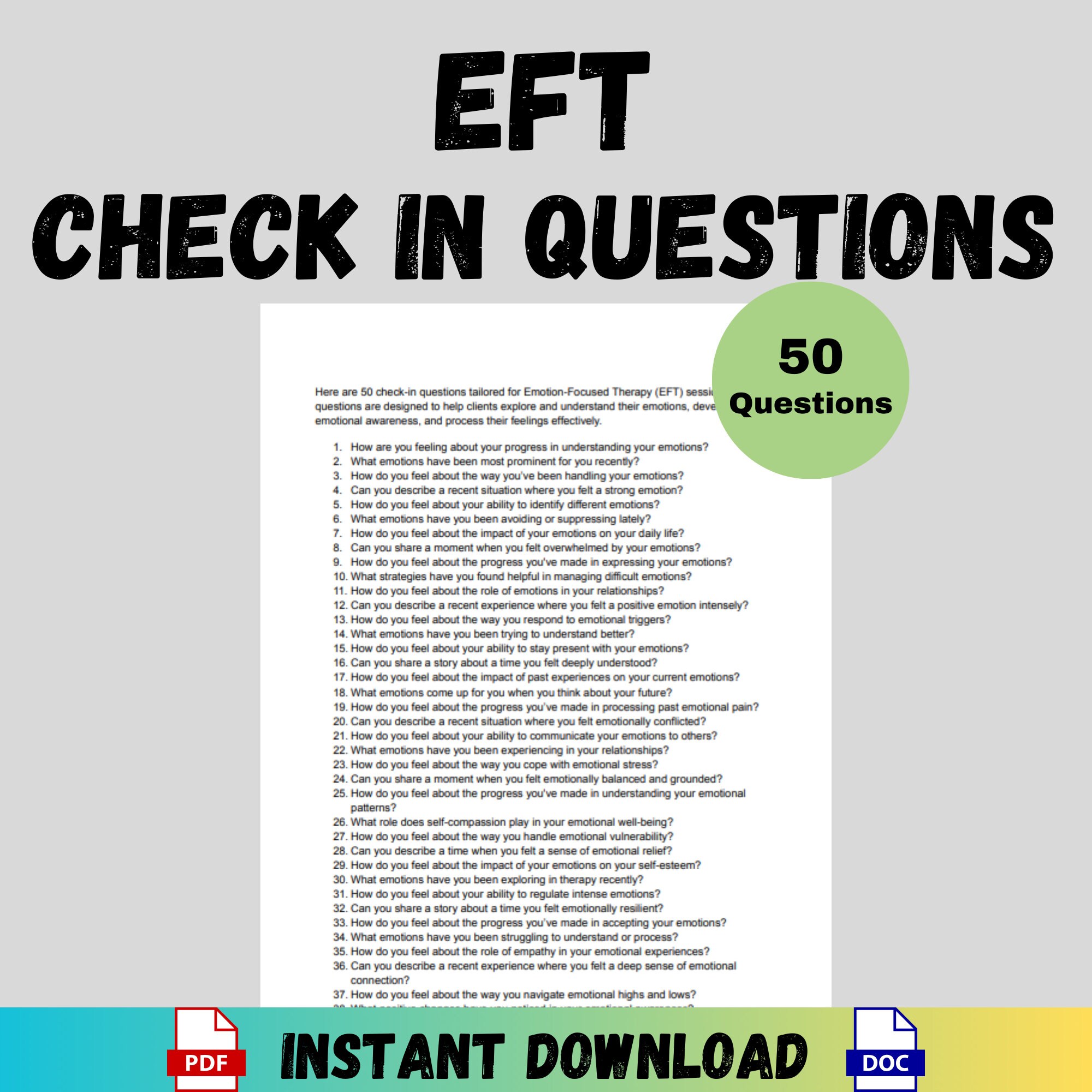 EFT Check in Questions Therapy Tools Therapy Questions Printable ...