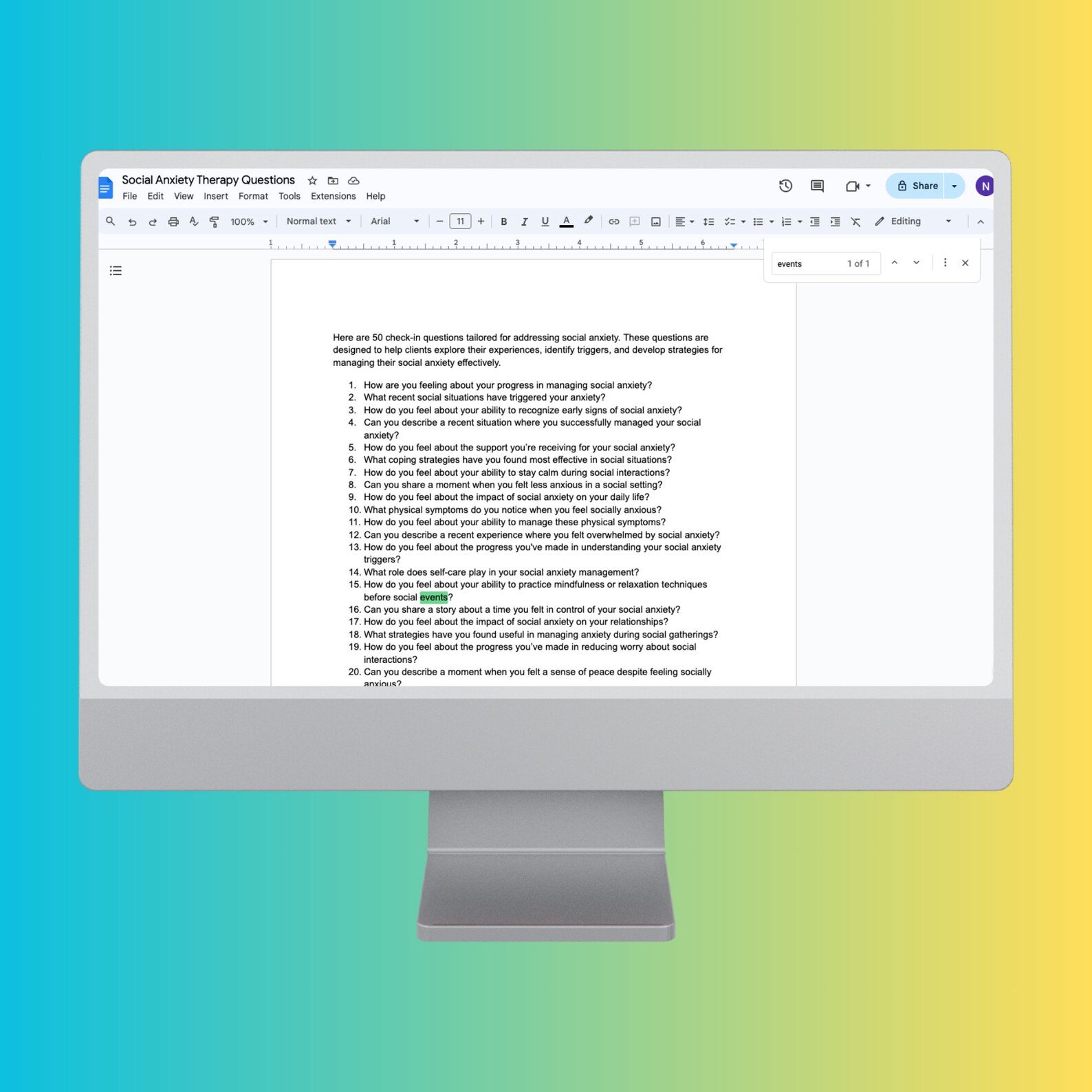 Social Anxiety Therapy Questions Therapy Tools Printable PDF Word Doc ...