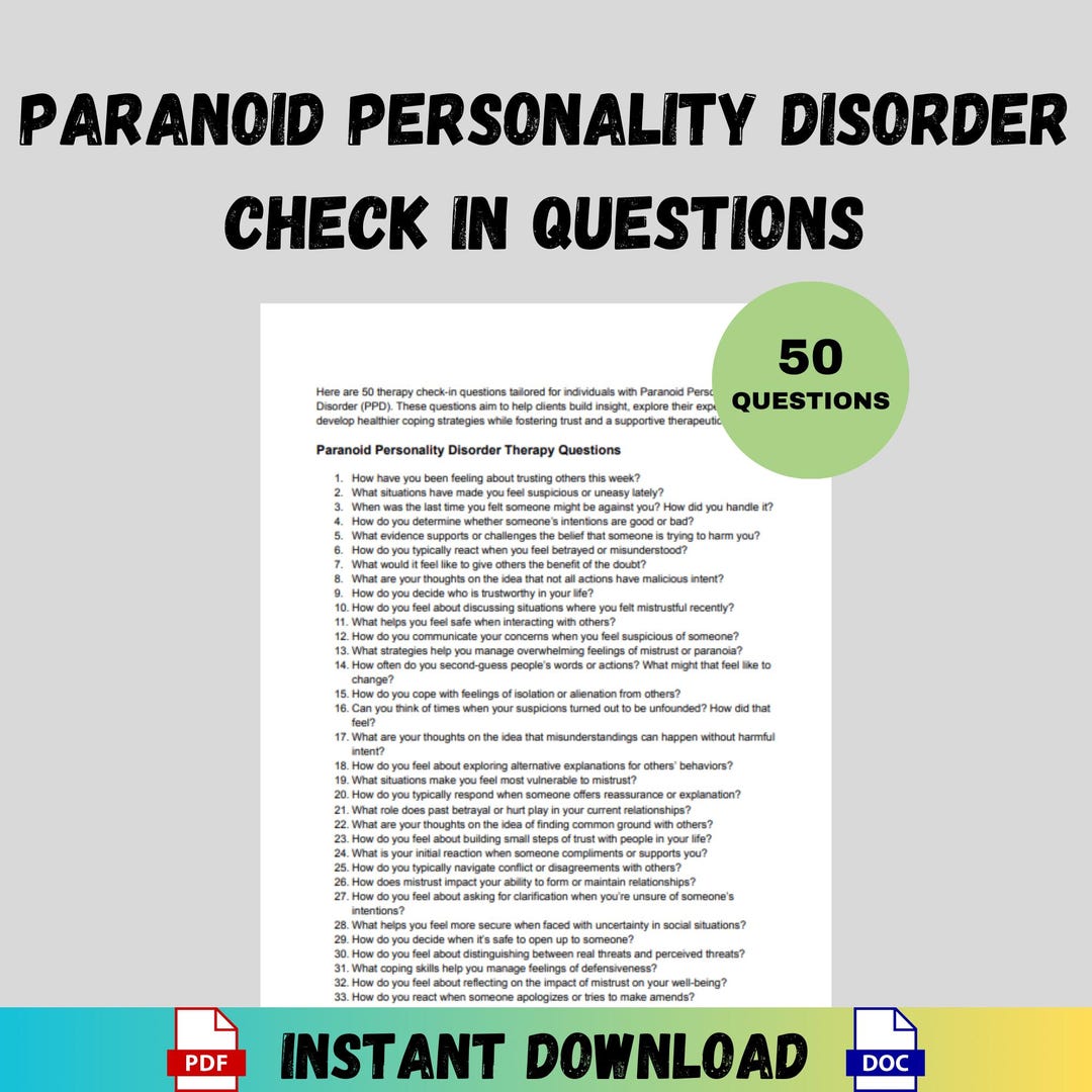 Paranoid Personality Disorder Therapy Questions PPD Counseling Tools ...