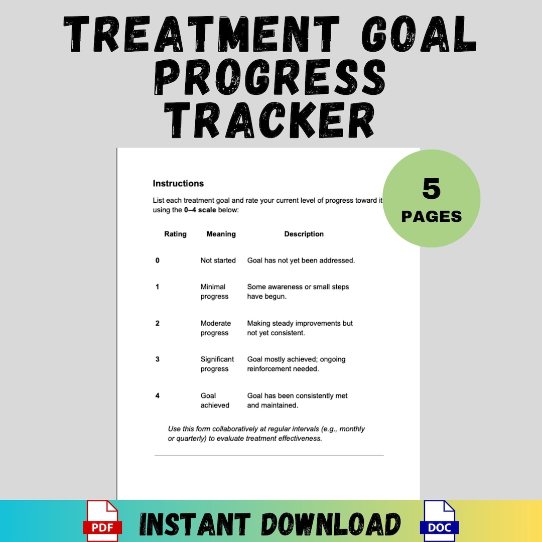 Treatment Goal Progress Tracker Therapist Tool Editable PDF Word ...