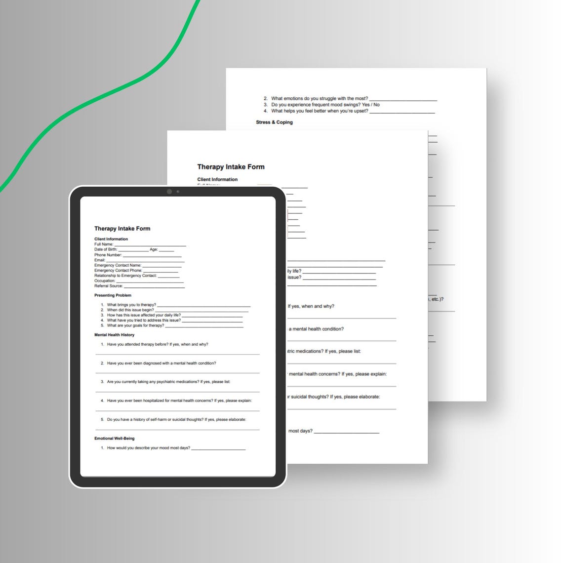 Therapy Intake Form Printable Counseling Client Intake Template ...