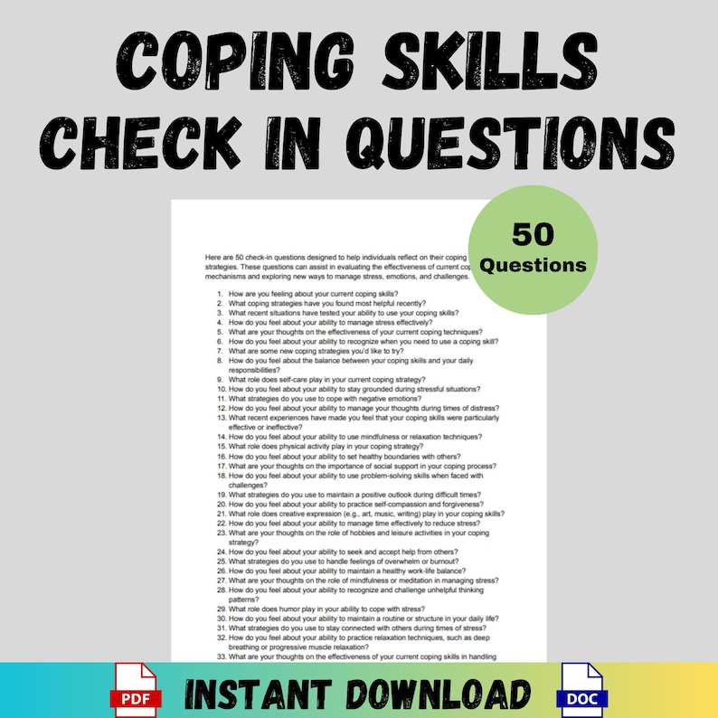 Coping Skills Therapy Questions Check in Counseling Tools Mental Health ...