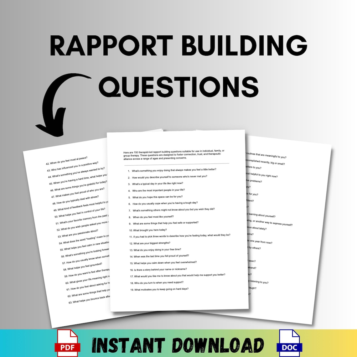 Therapy Rapport Building Questions PDF Counseling Icebreakers for ...