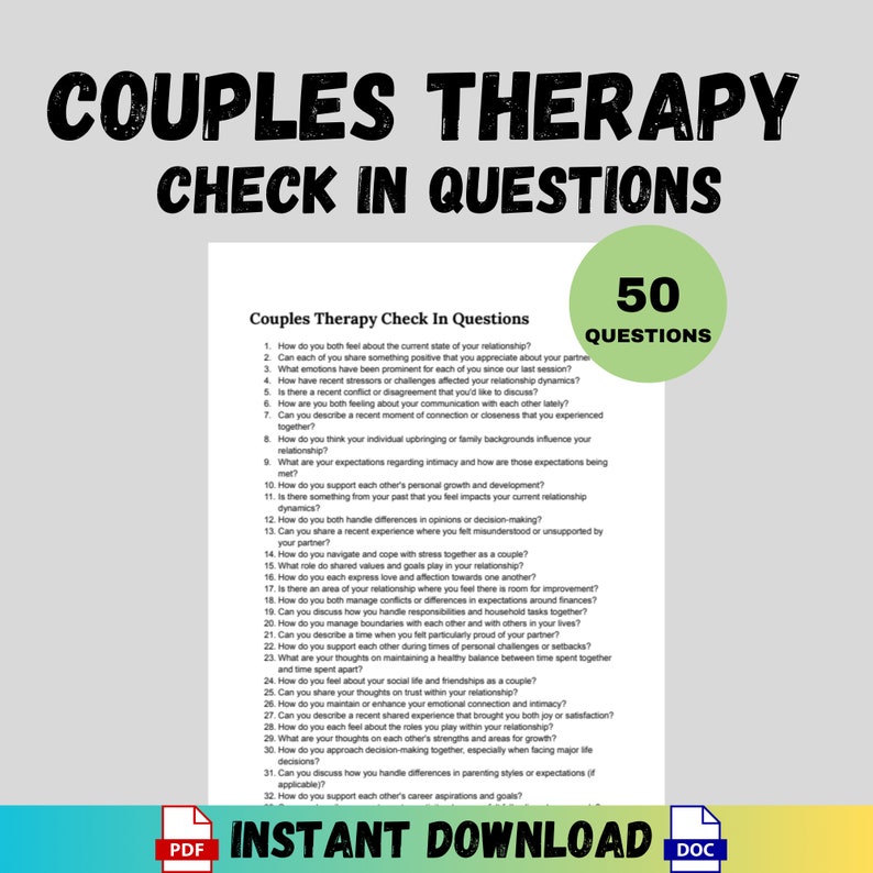 Couples Therapy Check in Questions Counseling Tools Couples Therapist ...