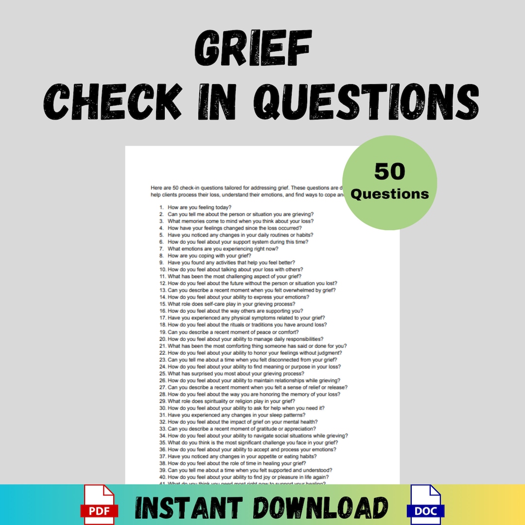 Grief Therapy Check in Questions Grief Counseling Tools Therapist ...