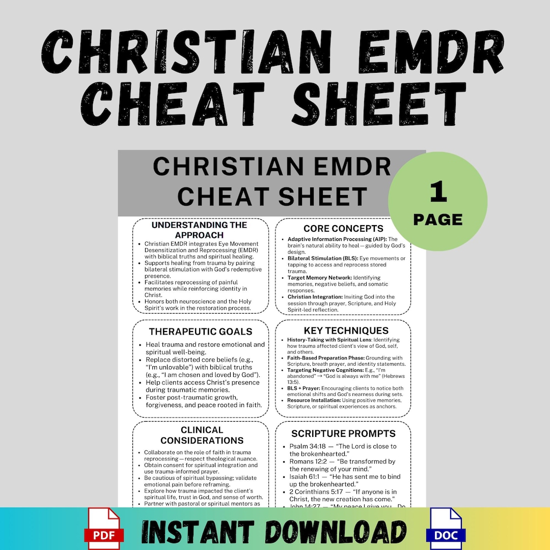 Christian EMDR Cheat Sheet Christian Counseling EMDR Guide Faith-based ...