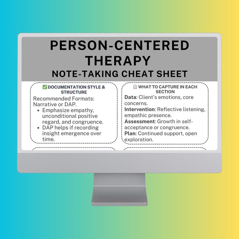 Person-centered Therapy Note-taking Cheat Sheet PDF SOAP DAP Clinical ...