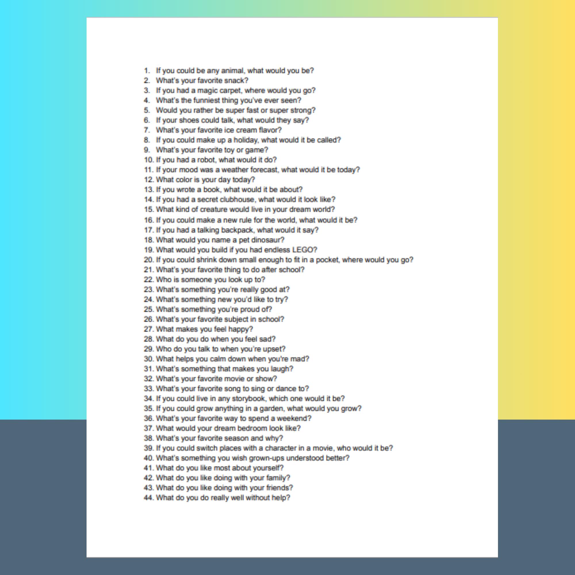 Icebreaker Questions for Kids Therapy Sessions Counseling Tools ...