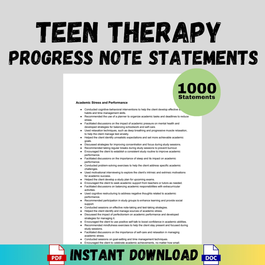 Teen Therapy Progress Note Statements Therapist Progress Notes ...