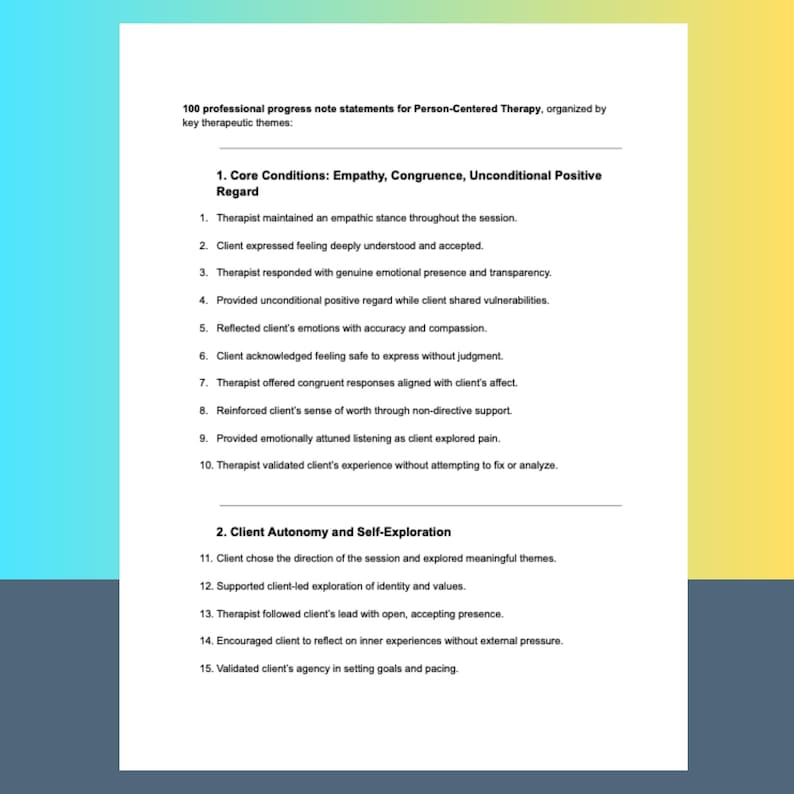 Person Centered Therapy Progress Notes Editable Counseling Template ...