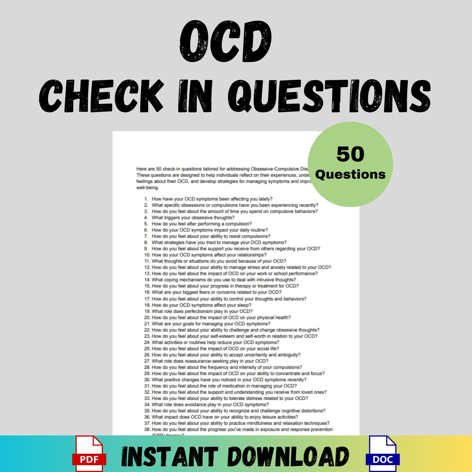 OCD Therapy Questions OCD Counseling Tools Obsessive Compulsive ...
