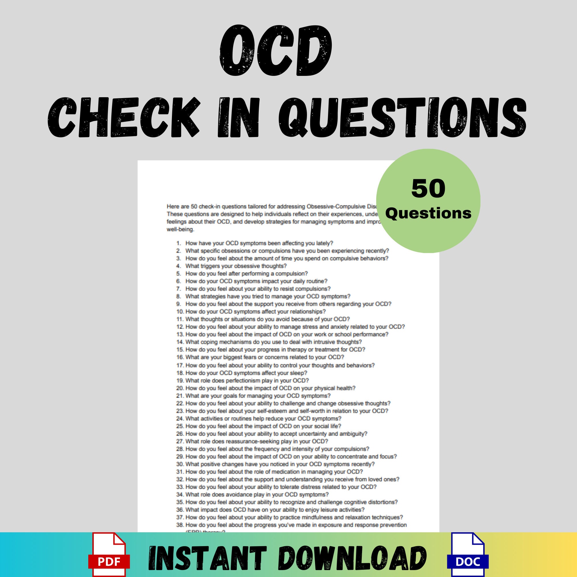 OCD Therapy Questions OCD Counseling Tools Obsessive Compulsive ...