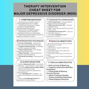 MDD Therapy Cheat Sheet Printable Depression Counseling Tool CBT Mental ...