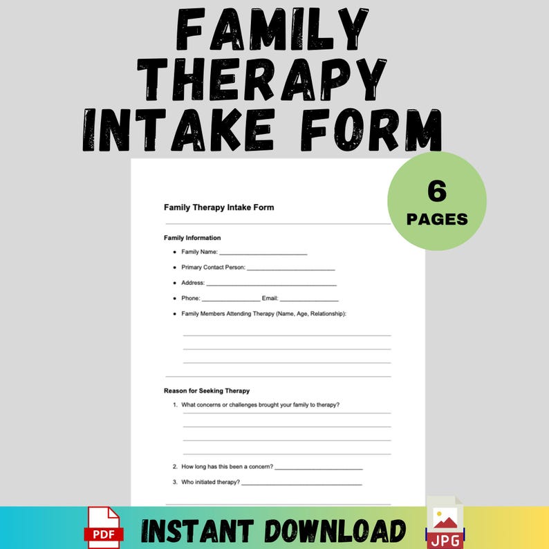 Family Therapy Intake Form Therapist Tool Counseling Assessment ...