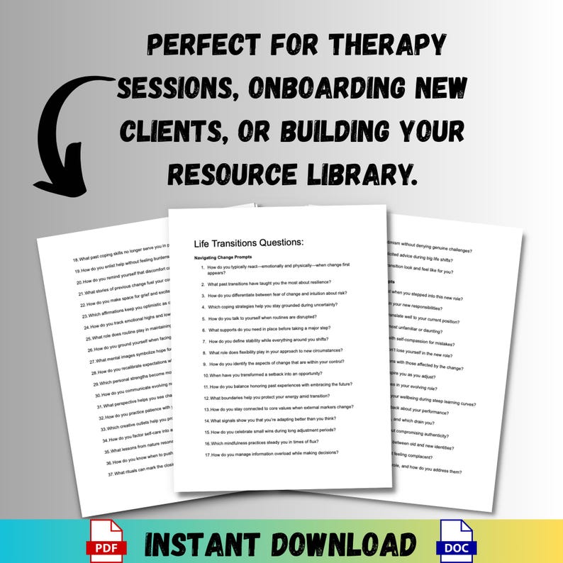 Life Transition Therapy Questions Client Change Support Goals Planning ...