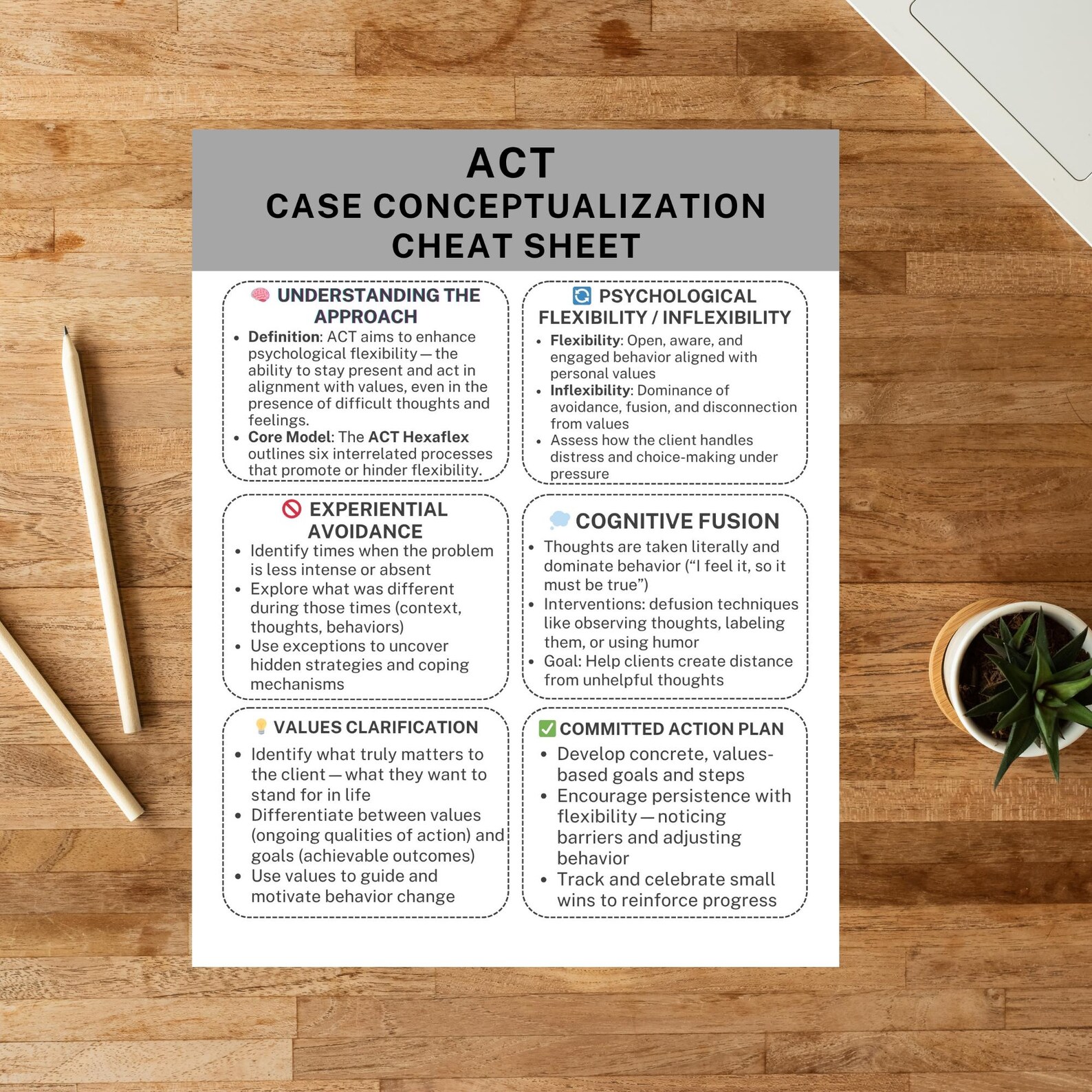 ACT Case Conceptualization Cheat Sheet PDF Acceptance and Commitment Therapy Guide Values ...